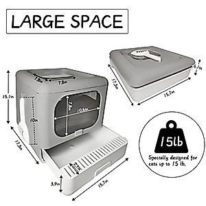 Fhiny Foldable Cat Litter Box with Lid, Enclosed Drawer Kitty Litter Pan Front and Top Entry Door Cat Potty with Plastic Scoop Anti-Splashing No Smell Easy to Scoop