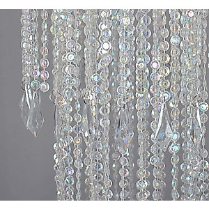 FlavorThings Sparkling Iridescent Acrylic Beaded Hanging Chandelier (W10.25"H30”)，3 Tiers Beads Pendant Shade, Ceiling Chandelier Lampshade with Acrylic Jewel Droplets, Beaded Lampshade