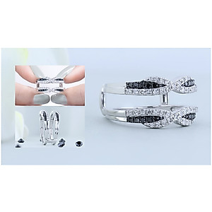 Dazzlingrock Collection 0.50 Carat (Cttw) 14K Black & White Diamond Wedding Guard Double Band 1/2 CT, White Gold, Size 7