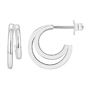 PAVOI Rhodium Plated Small Double Hoop Earrings for Women - Trendy Huggie Earrings - Multi Hoops Statement Jewelry