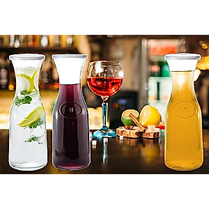 Glass Carafe Pitcher 1 LITER Clear ZERO LEAD For Water, Wine, Milk, Juice, Mimosa Bar With ZERO BPA Easy snap on Lids - 34 Ounces (PACK OF 3)