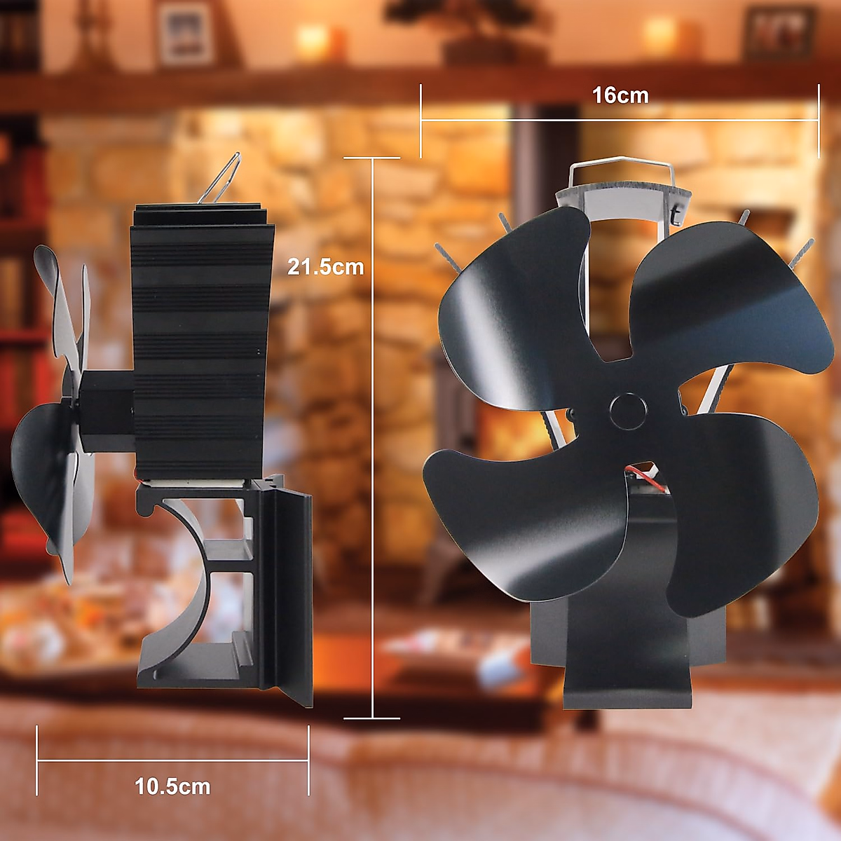 VODA 3-in-1 Stove Fan with Magnet, Heat Powered Fan with Adjustable Band- 4 Blades Woodburner Fan for Wood Stove/Fireplace/Stove Pipe, Wood Burning Stove Top Fire Fan