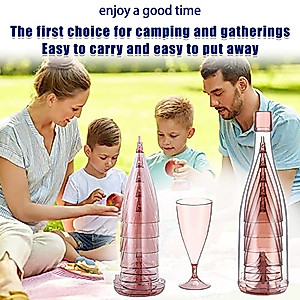 Niceshop foldable plastic champagne wine glasses set of 5, reusable, foldable wine glasses with storage bottles, easy to carry, suitable for outdoor, camping, and travel, each 6.5 ounce pink.