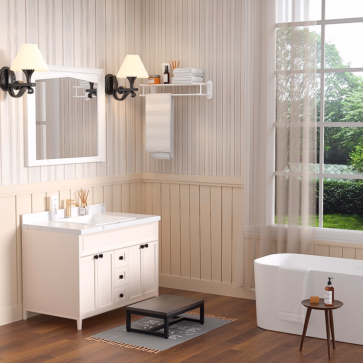 Step Stool Wood, Solid Kitchen Step Stool by ECROCY - Holds Up to 400 LBS- Ebony(Need Assemble)