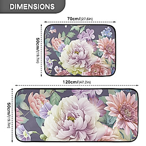 Luxury Purple Peony Peris Flower Kitchen Rugs and Mats 2 Pieces Anti Fatigue Kitchen Rug Set Non-Slip Bath Mat Entry Floor Carpet Entrance Door Mat Runner 20"x28"+20"x47"