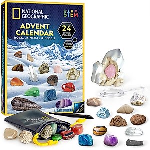 NATIONAL GEOGRAPHIC Rock Collection Advent Calendar 2024 - Advent Calendar for Kids with 24 Gemstones, Minerals & Fossils for Kids, Complete Gem & Fossil Collection Christmas Countdown Calendar