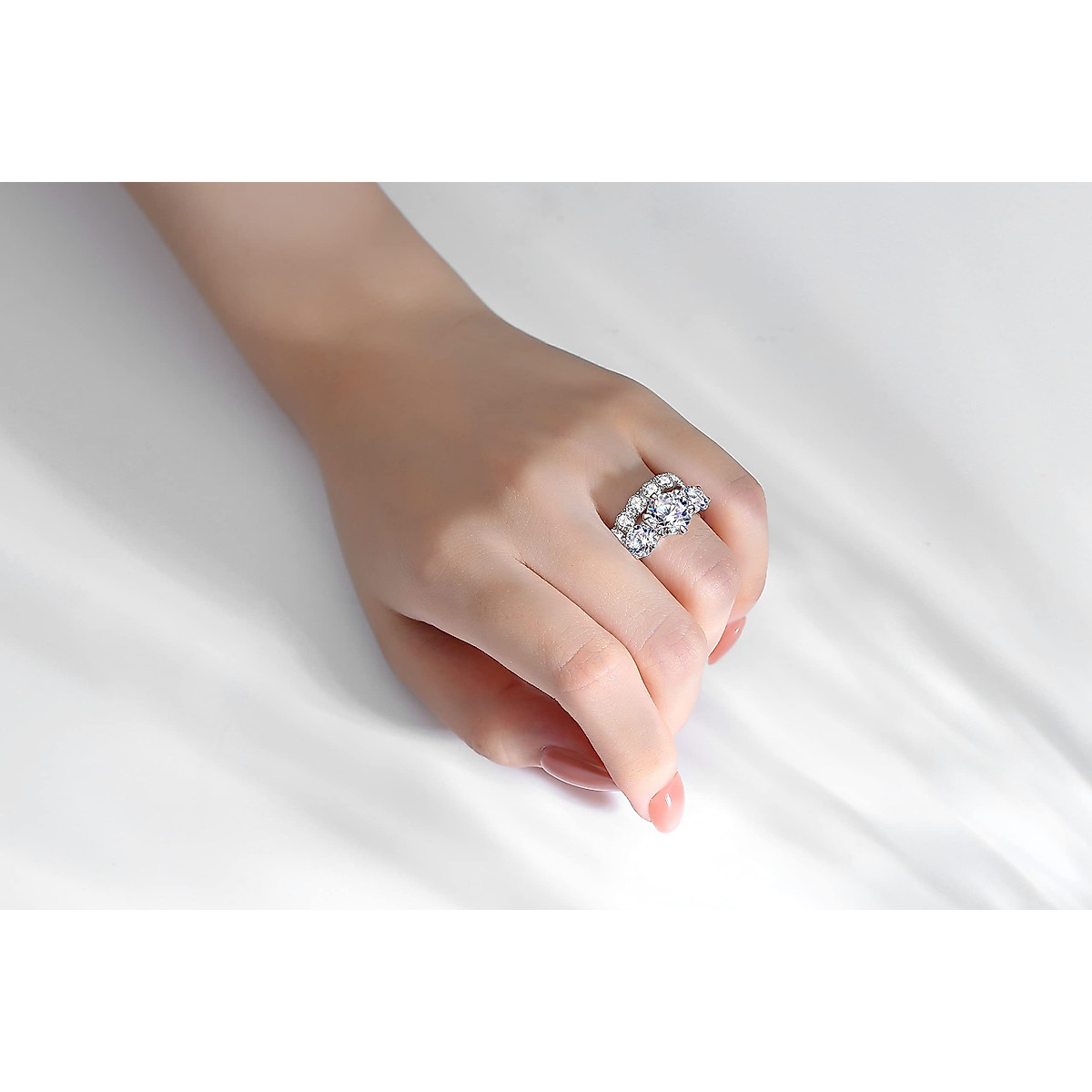 CannyCat Eternity Moissanite Ring 4.0mm 5CTTW D color Full Moissanite Eternity Wedding Band for Women Platinum Plated Silver Lab Created VVS Diamond Anniversary Engagement Stackable Rings (6)