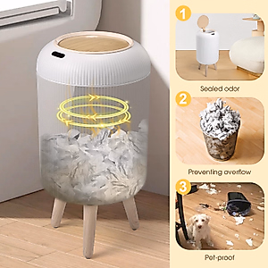 onlcuk Automatic Motion Sensor Bathroom Trash Can with Lid, 3 Gallon / 11L Touchless Trash Garbage Bin with Removable Legs for Bathroom, Kitchen, Bedroom, Office, Small Mini Trash Cans Trashcan -White