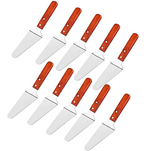 MBBITL 10x Pie Server Cake Holder Transfer Triangular Spade Spatula for Pizza Cake Baking Wood Wooden Handle Shovel Stainless Steel