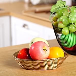 Oval Basket Food Storage Basket Woven Empty Basket Fruit Basket 9 x 6 x 2.25 Inches Present Baskets with Colorful Pull Bows and Clear Bags for Kitchen, Restaurant, Wrapping Presents (6 Pack)