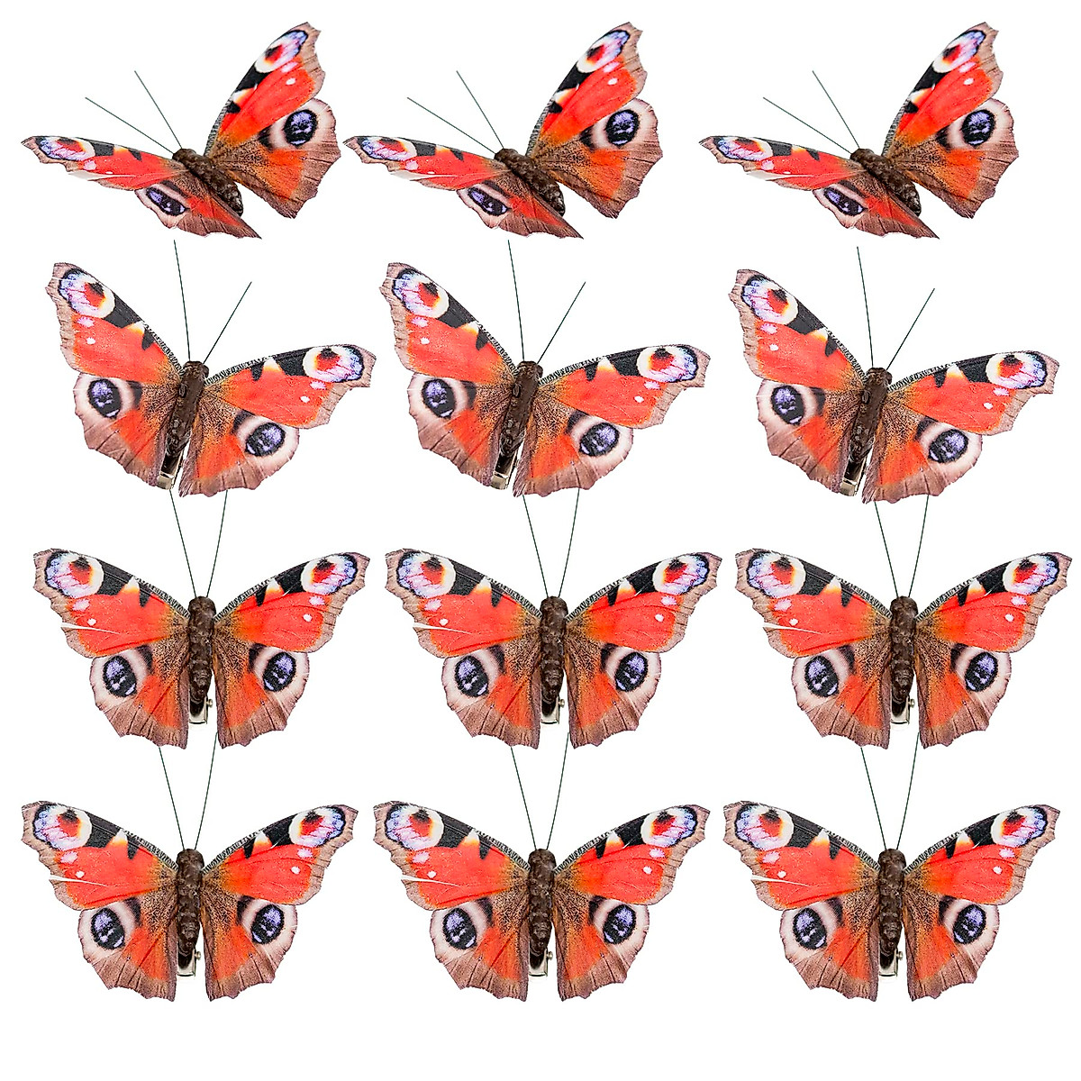 Berfutall-Inachis io Feather Fake Butterfly Decorations Set of 12 pcs with Clip Home and Party Decor Butterflies for Crafts…
