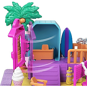 Polly Pocket Pollyville Playset, Sunshine Beach with Micro Doll, Seal Figure, Flamingo Toy Boat & Accessories