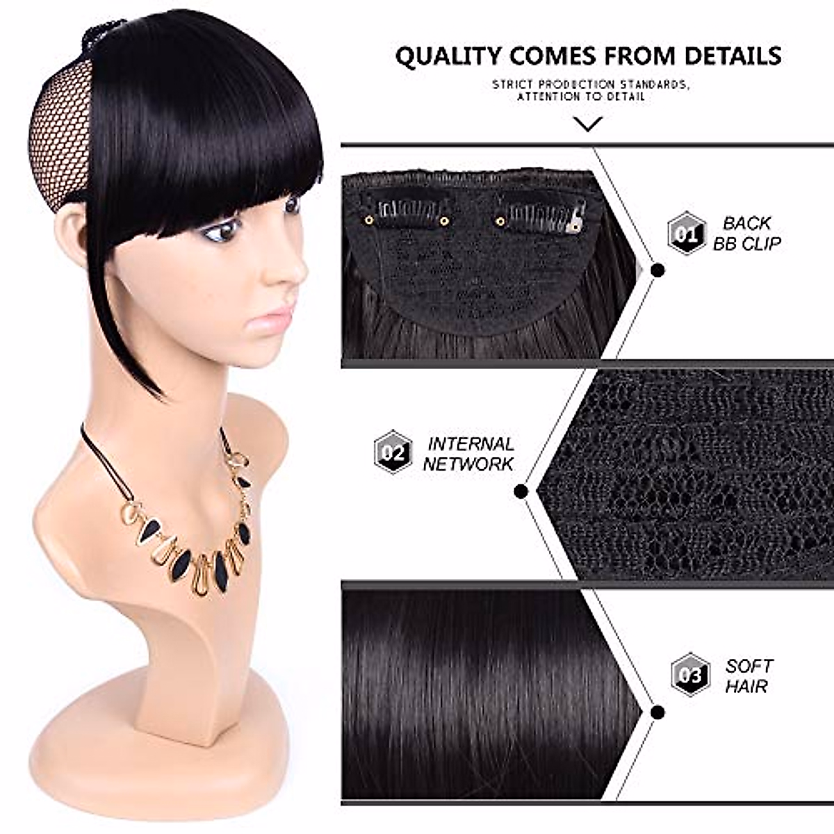 LEEONS Bangs Clip in Hair Extensions Front Neat Bang Fringe One Piece 6" Short Straight Synthetic Hairpiece for Women Dark Ash Brown mix with Bleach Blonde(18/613#)