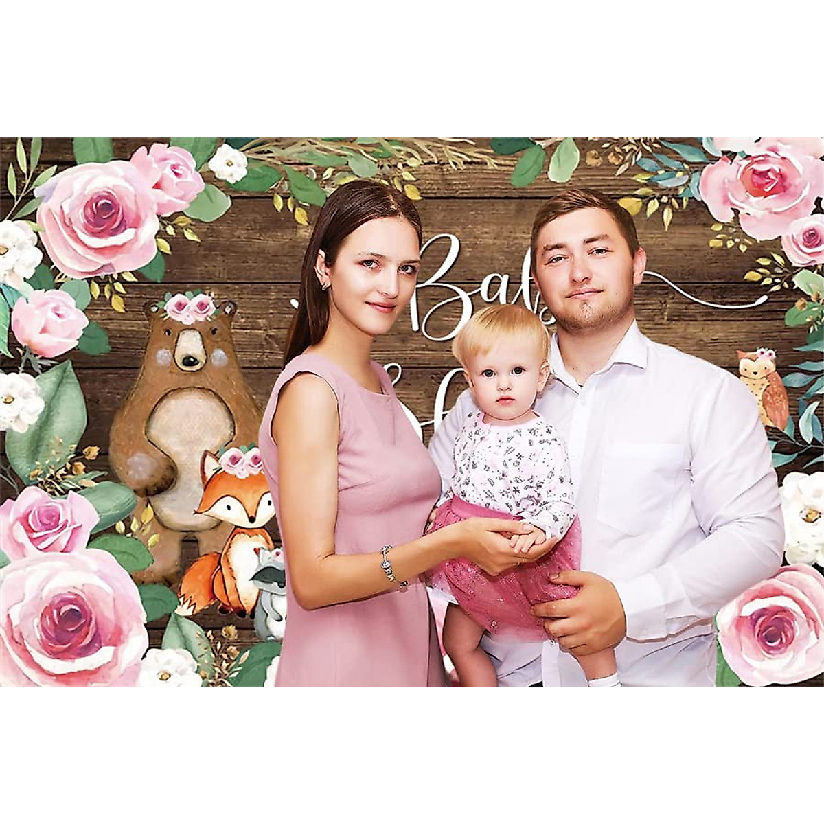 Leowefowa 7x5ft Baby Shower Backdrop Jungle Animal Pink Rose Leaf Leaf Photography Background Newborn Birthday Party Banner Photo Booth Studio Shoot Props