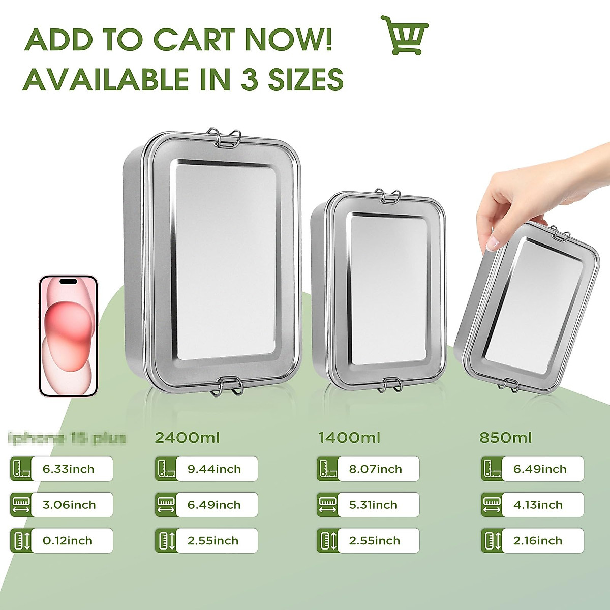 SUTETLW 304 Stainless Steel Bento Box 3 Pack Stainless Steel Containers With Lids 2400/1400/850ml,Leak-Proof & Stackable Storage Stainless Steel Food Storage Containers for Soup Salad Leftover