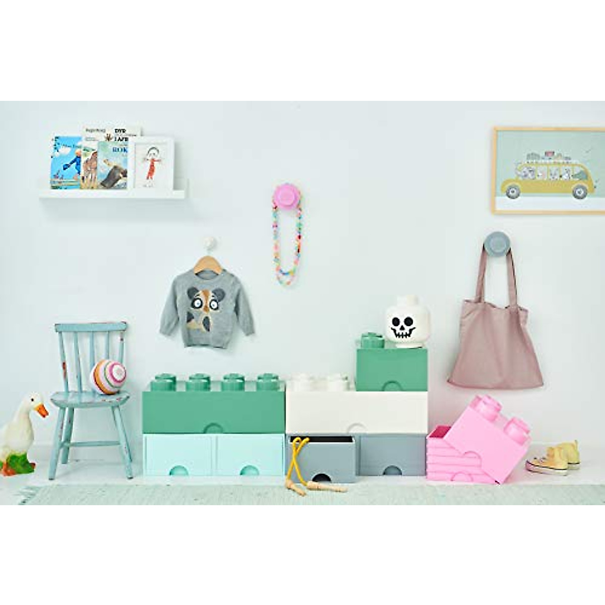 Room Copenhagen LEGO Brick Drawer, 4 Knobs, 1 Drawer, Stackable Storage Box, Light Pink