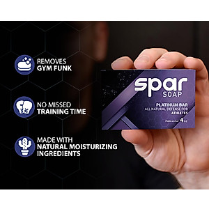 Spar Soap Platinum Bar, Natural Tea Tree 4oz Soap Bar (3-Pack), Antifungal Properties, For BJJ, MMA, Wrestlers, Grapplers, Men/Women, USA Made Body Soap, For Body Odor, With Lavender, Cassia, Clove