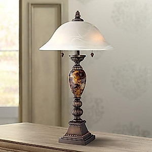 DIRKES Traditional Table Lamp 27" Tall Aged Bronze Marble White Alabaster Glass Dome Shade for Bedroom Living Room Bedside
