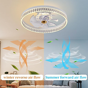 Fszdorj 20‘’ Ceiling Fan with Light, 2024 Upgraded, Low Profile Fan, Flush Mount Ceiling Fan, 6 Speeds, Dimmable LED, App & Remote Control, Quiet DC Motor, For Bedroom, Living Room, F092 White