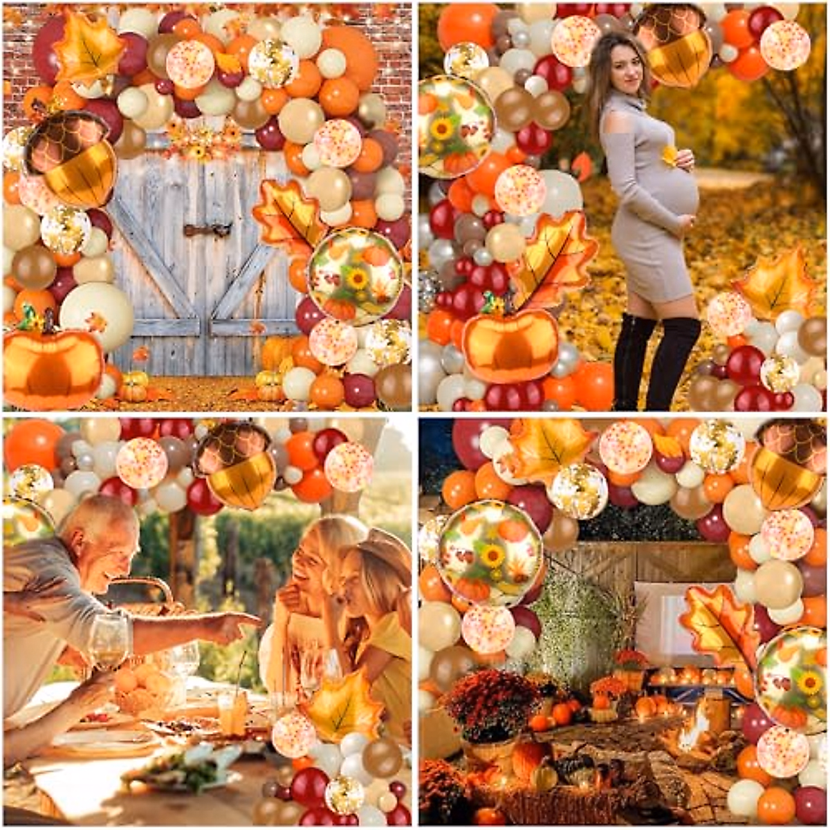 129pcs Fall Confetti Balloons, Huge Pumpkin Maple Pine Leaf Aluminum Foil Balloons Orange Brown Helium Latex Balloons for Birthday, Baby Shower, Thanksgiving, Friendsgiving Party Decorations Supplies