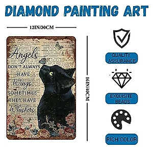 CAEJCCL 5D Diamond Art Angels Don't Always Have Wings Sometimes They Have Whiskers Diamonds Art Painting Kits for Adults DIY Paint by Number for Home Recreation and Wall Decoration 12x16 Inches