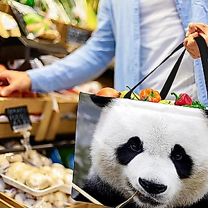 KQNZT Reusable Grocery Bags, Heavy Duty Reusable Shopping Bags, Large Tote Bags with Long Handles and Reinforced Bottom, Animal Panda