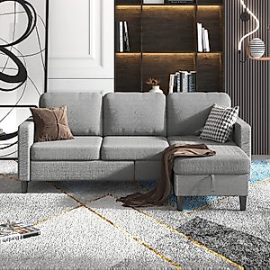 BALUS Convertible Sectional Sofa Couch, 3-Seat L-Shaped, Free-Form with Movable Storage Ottoman, Modern Design for Living Room and Office Spaces, Comfortable and Versatile（Light Gray）