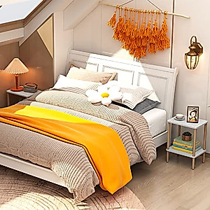 NUTMAK Side Table, Slim Nightstand Bedside Table with Solid Wood Legs, 2-Tier End Table with Storage Shelf for Living Room Bedroom Entryway, No-Tool Assembly.