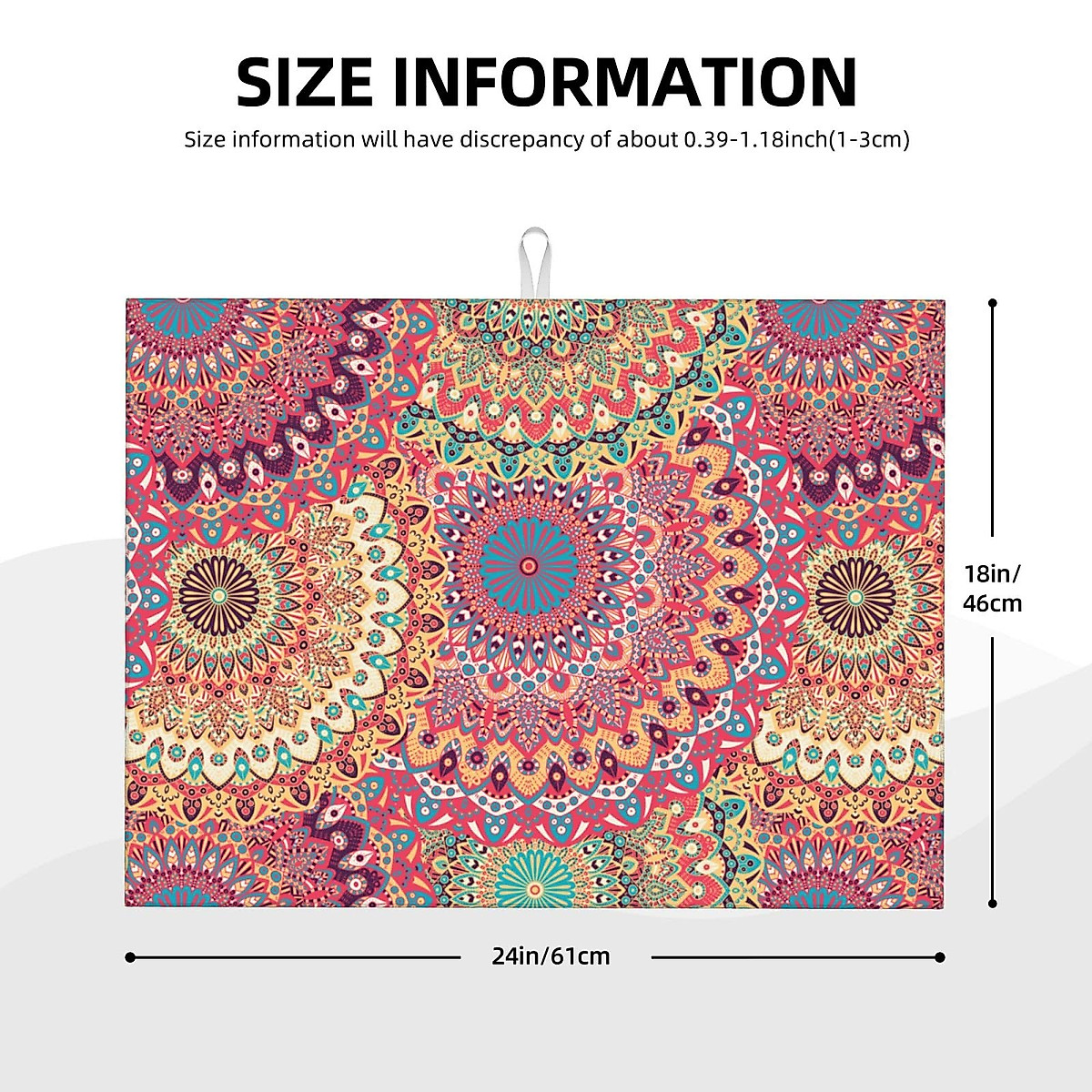 Dish Drying Mat for Kitchen Counter Boho Hippie Style Microfiber Absorbent Dish Draining Mats Reusable Washable Large 18"x24"