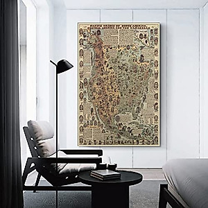 Mapping Native North American Tribes - Lively Map - Vintage Poster - Interior Decoration - Print on Wall Art Paintings Canvas Wall Decor Home Decor Living Room Decor Aesthetic 12x18inch(30x45cm) Unf