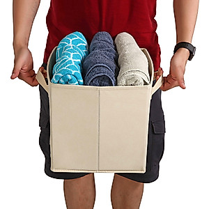 Safari Foldables Two Handle Foldable Fabric Storage Cube Closet Organizer, Cream Beige, Pack of 6