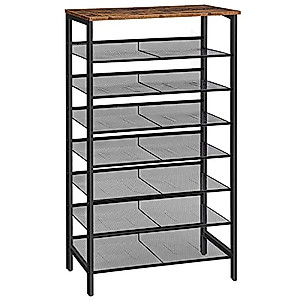 HOOBRO 8-Tier Shoe Rack, Large Capacity Shoe Shelf, Stable and Sturdy, Shoe Storage Organizer with Flat & Slant Adjustable Metal Shelves, for 21-28 Pairs of Shoes, Space Saver, Sturdy BF18XJ01