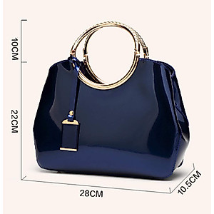 KOON Women‘s Patent Leather Bridal Bag Top Handle Shoulder Bag Handbag Wine Red