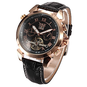 MASTOP Men Black Tourbillon Rose Golden Aviator Automatic Mechanical Watch