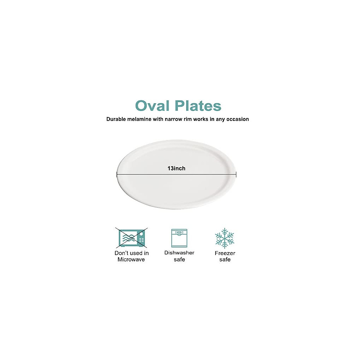 M&B GWPP Melamine Oval Serving Platters, 13 inch Narrow Rim Oval Plates for Salad, Dessert, Steak, Pasta, Appetizers, Sandwich, Set of 4 Oval Platter (White)