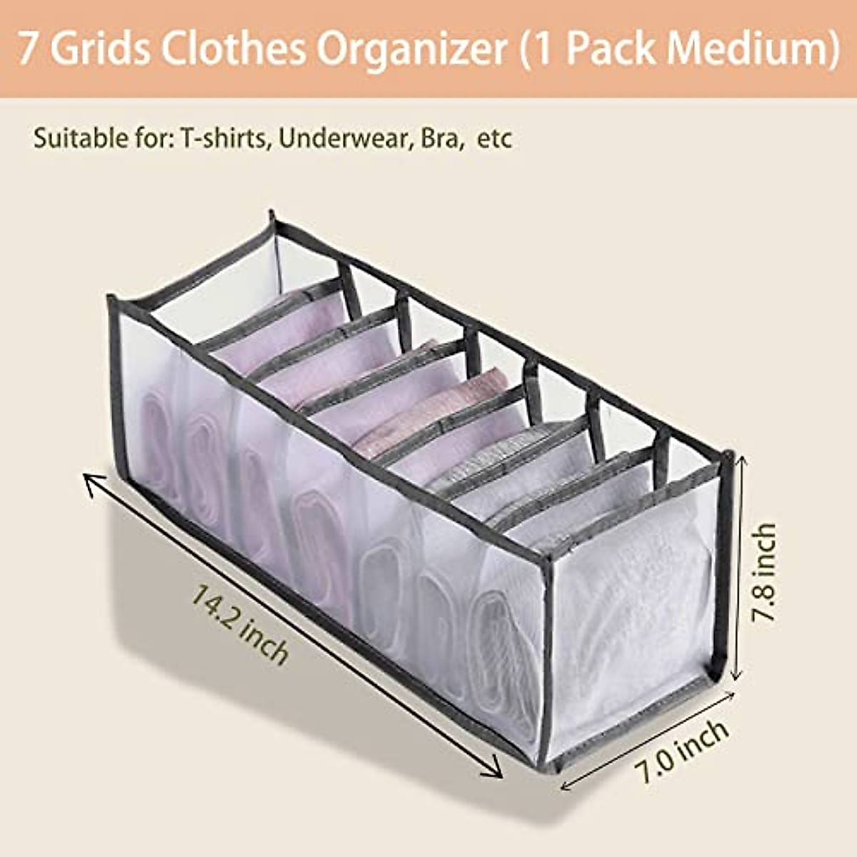 OHEMDI 1 Pack 7 Grids Medium Wardrobe Clothes Organizer Drawer Closet Clothes Organizer for Underwear and Socks for Women and Men