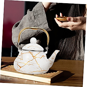 LABRIMP Marble Enamel Jug Gas Top Kettle Espresso Maker Camping Stoves Ceramic Tea Kettle Warmer Coffee Pot Enamel Stovetop Kettle Drip Coffee Kettle White Vintage Pear Shaped Pot