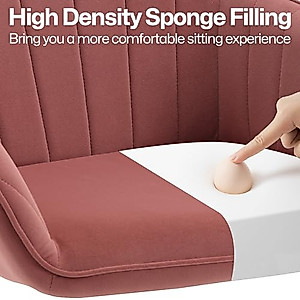 KCC Velvet Home Office Desk Chair with Gold Base, Modern Height Adjustable 360° Swivel Upholstered Vanity Chairs with Arms for Living Room Bedroom, Rose