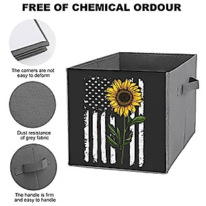 Sunflower American Flag Collapsible Storage Bins Basics Folding Fabric Storage Cubes Organizer Boxes with Handles