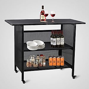 BOKKOLIK Industrial Mobile Kitchen Cart Rustic 3 Tier Rolling Serving Cart with Locking Casters Metal Mobile Kitchen Island Stand Cart on Wheels-47.2 * 23.6 * 36.6inch L*W*H (Metal Top)
