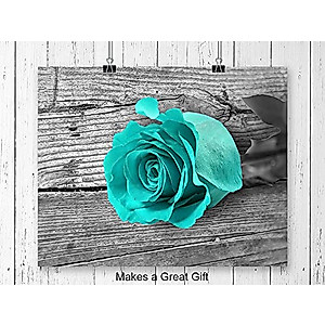 Light Blue Turquoise Floral Flowers Rose Wall Art Set, Home Decor - Poster, Print - Mothers Day, Anniversary Gift for Women - Shabby Chic, Rustic, Farmhouse Room Decorations for Living Room, Bedroom