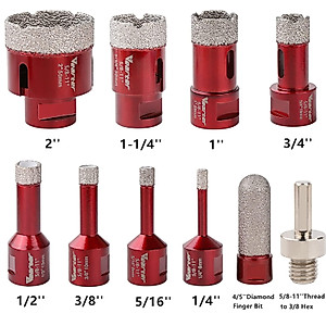 Vearter 10PCS/Set Vacuum Brazed Diamond Masonry Hole Saw Kit, 1/4''- 2'' Core Drill Bit for 5/8-11'' Thread Angle Grinder for Porcelain Tile Ceramic Marble Brick Concrete