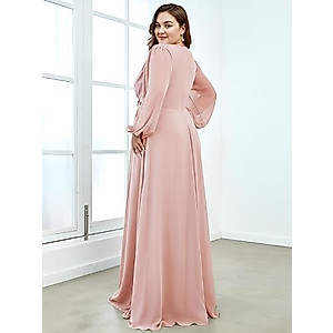 Ever-Pretty Plus Women's Plus Size A-line Long Slit Sleeves Bidesmaid Dress for Wedding Pink US26