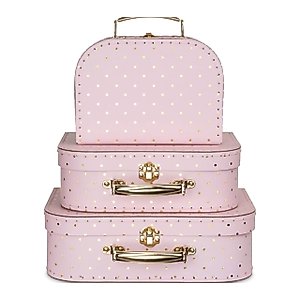 Jewelkeeper Paperboard Suitcases, Set of 3 Vintage Decorative Storage Box, Luggage Decor Storage, Vintage Decor for Birthday, Weddings, Pink Design