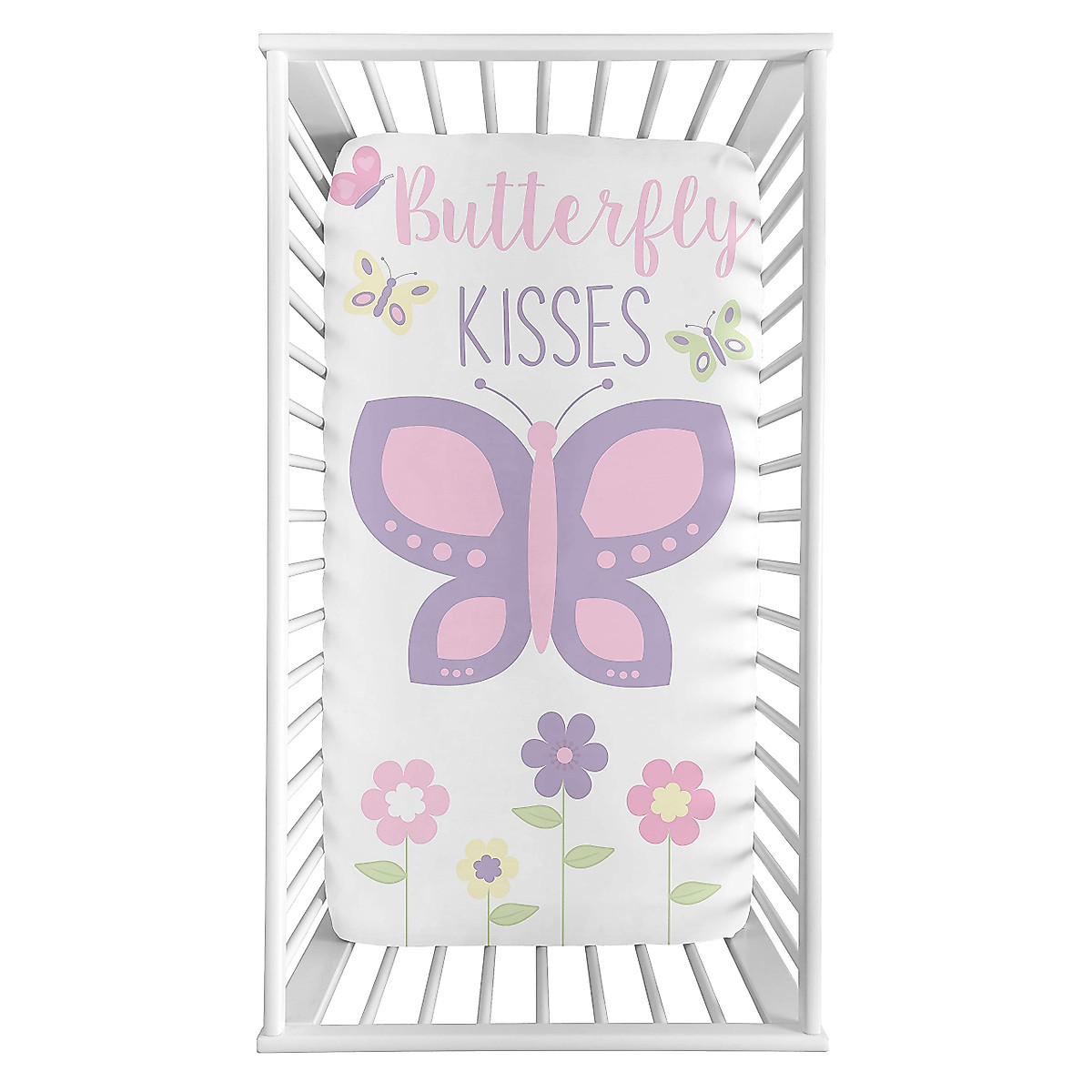 Sweet Jojo Designs Butterfly Girl Fitted Crib Sheet Baby or Toddler Bed Nursery Photo Op - Pink and Purple Floral Flower Garden Kisses