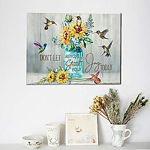 Abstract Hummingbird Sunflower Wall Art Canvas Inspirational Quotes Poster Farmhouse Flowers Artwork Modern Home Decorations Framed And Stretched Ready to Hang for Living Room Bedroom Office12x16Inch