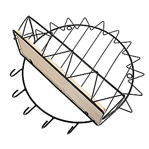 HEALLILY Floating Shelves with 5 Hooks Black Iron Wire Wall Decor Rustic Wall Shelf Rack Wall Mounted Hanging Storage Shelf for Bathroom Bedroom Kitchen Living Room Office