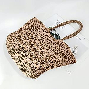 Aktudy Summer Straw Woven Bag Handmade Hollow Beach Vacation Bags Fashion Simple Exquisite Large Capacity for Seaside Holiday