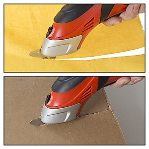 Cordless Electric Scissors with Two Blades - Fabric, Leather, Carpet and Cardboard Cutter - 3.6V Lithium-Ion Rechargeable Battery by Stalwart (Red)