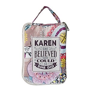 Fab Girl Tote Bags Karen Believed Silver Purple Floral 16 x 14 Polyester Fabric Handbag Tote Bags, 16x14 (221000235)